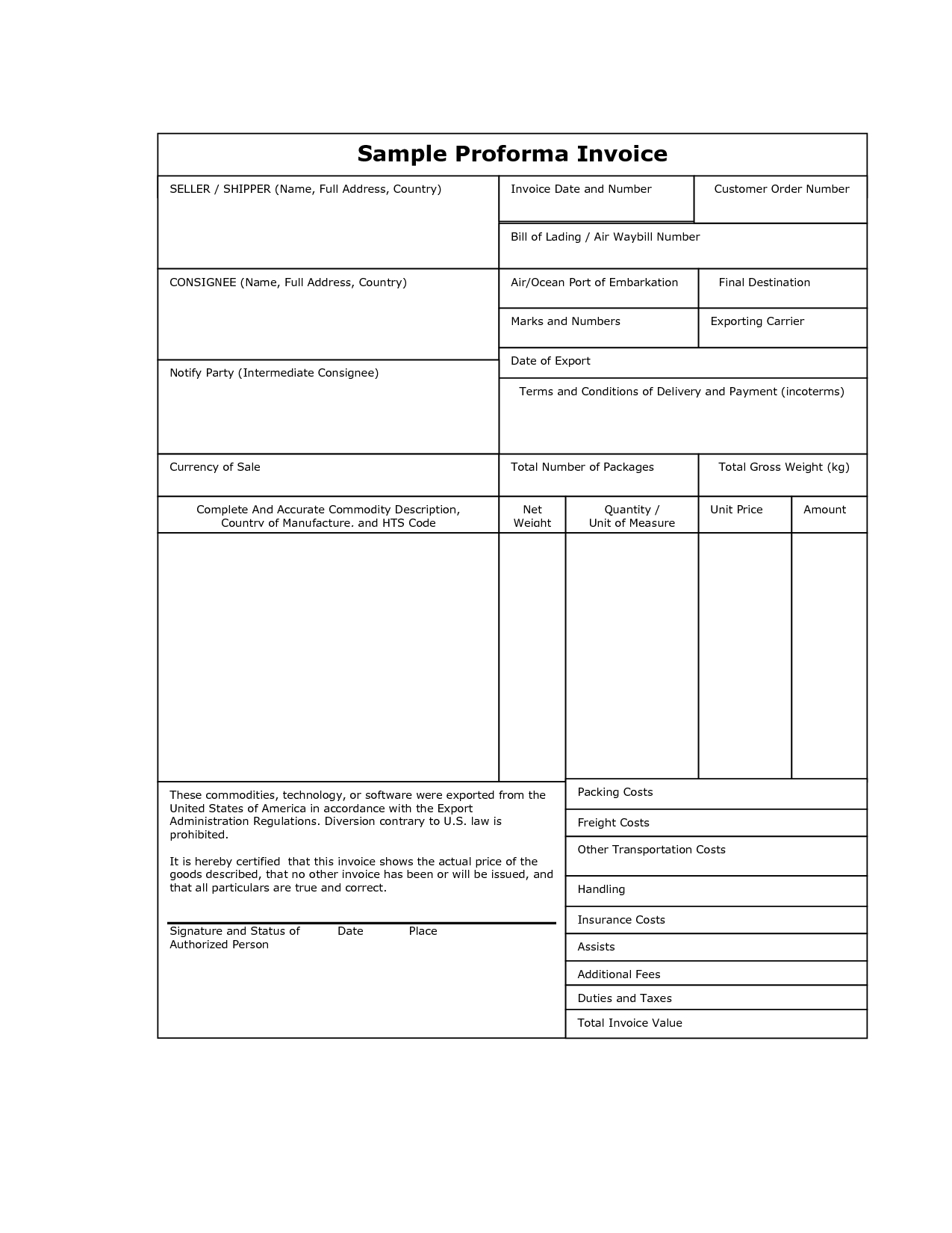 Download Proforma Invoice Invoice Template Ideas
