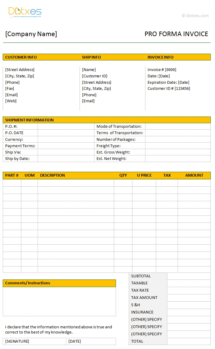 Proforma Invoice For Advance Payment Invoice Template Ideas