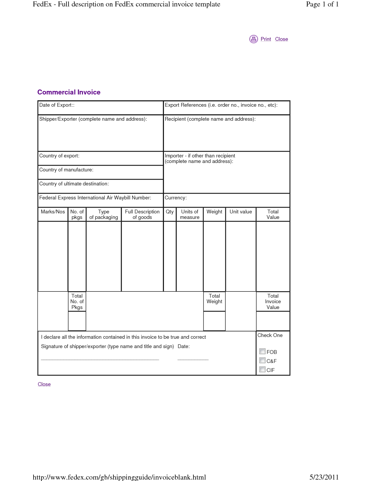 Fedex Proforma Invoice Template Riset