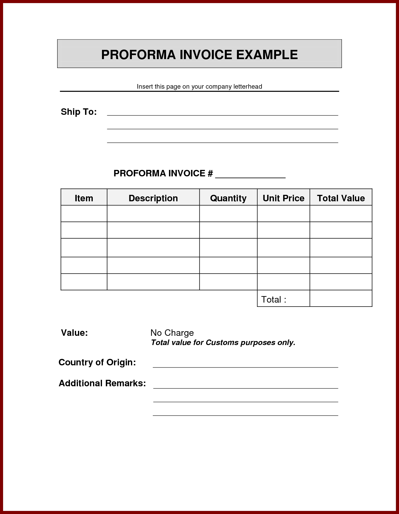 Format Of Proforma Invoice Invoice Template Ideas
