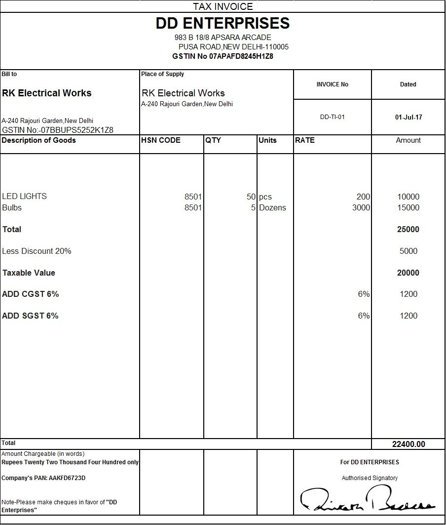 Indian Gst Invoice Format Invoice Template Ideas
